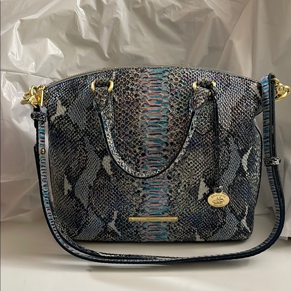 Brahmin | Bags | Brahmin Blue And Gray Shoulder Bag With Gold Hardware ...